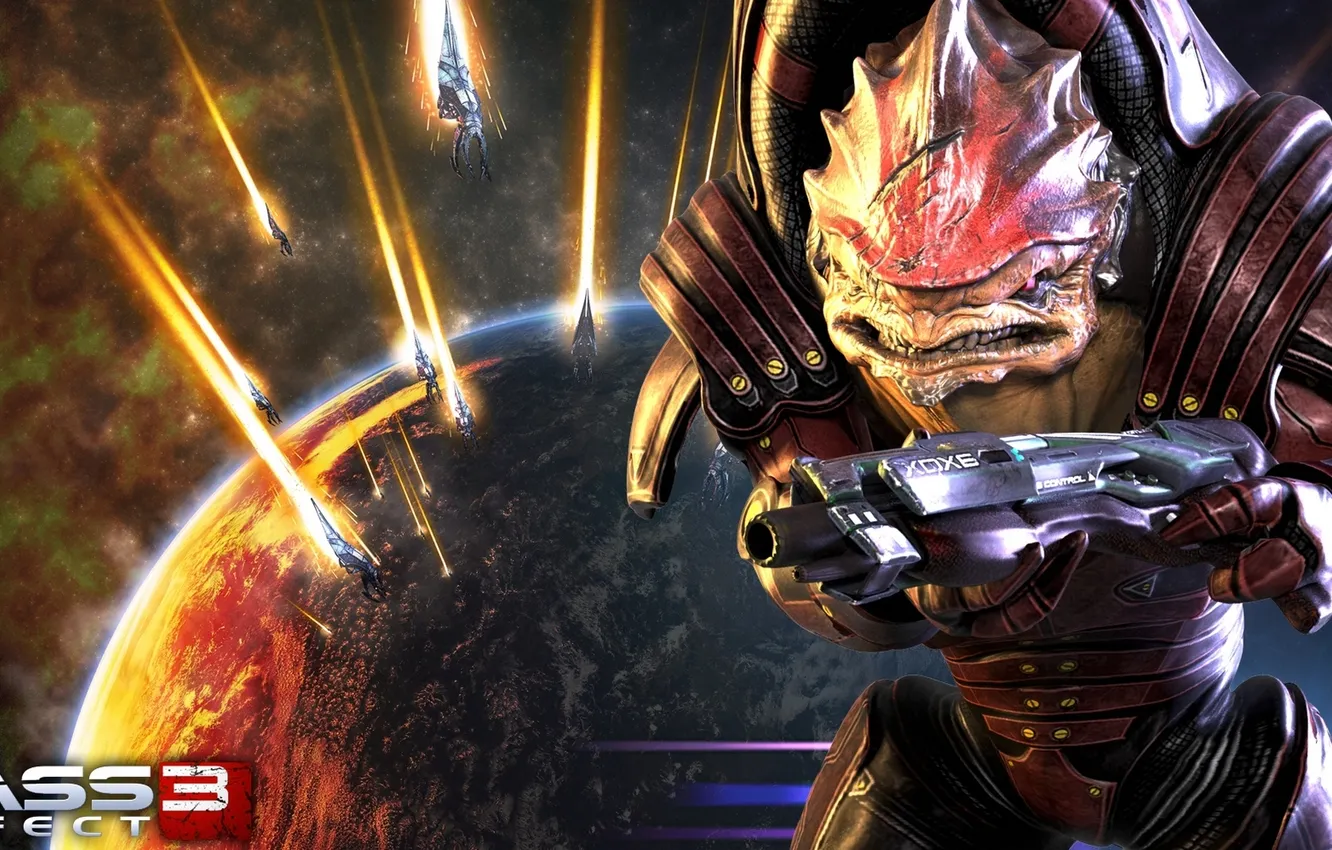 Wallpaper Mass Effect Art Krogan Fan Urdnot Wrex Shotgun For Mobile And Desktop Section