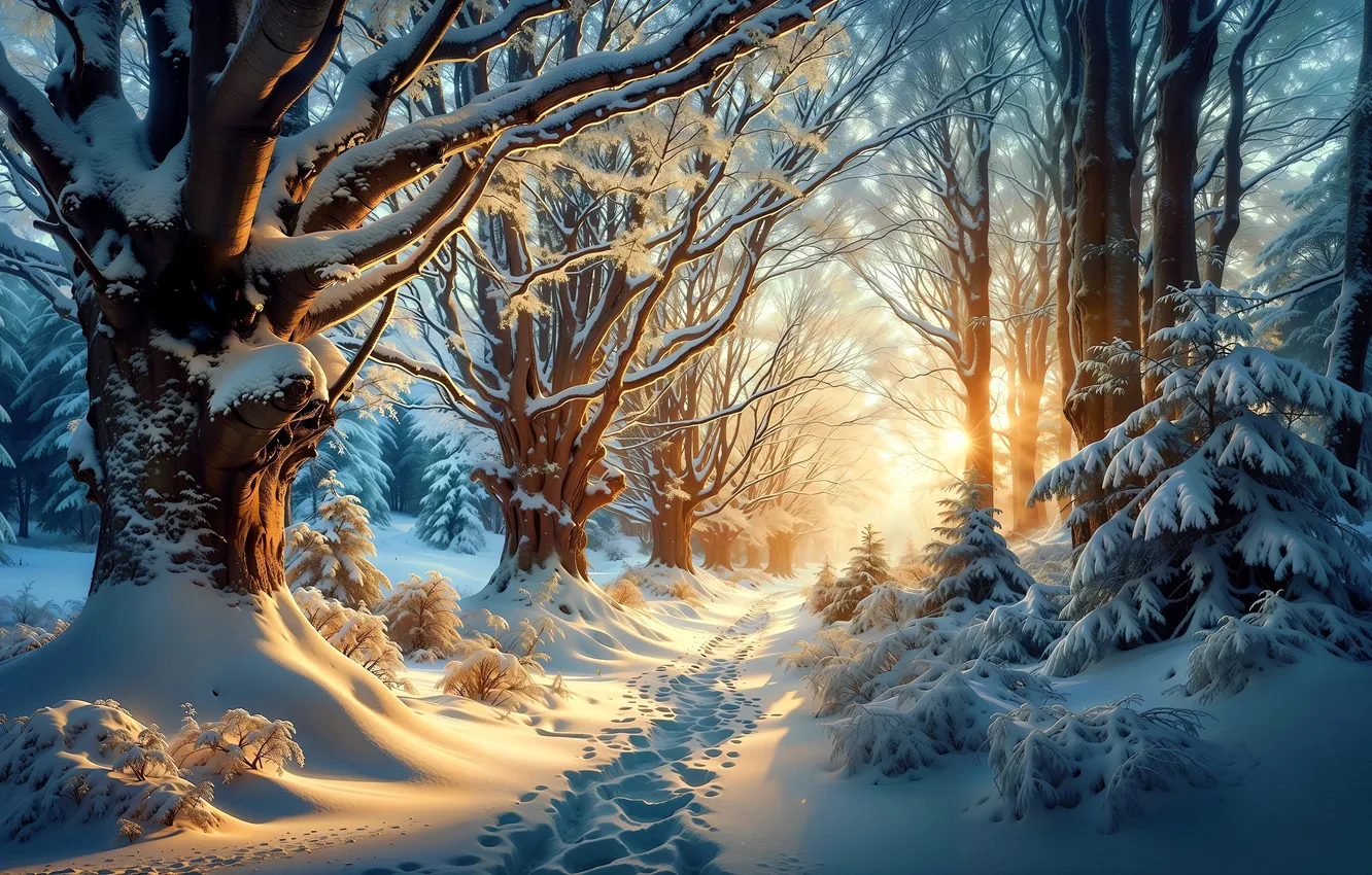 Wallpaper winter, frost, forest, the sun, rays, light, snow, trees for ...