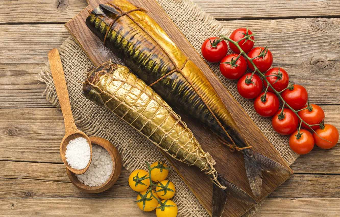 Wallpaper fish, tomatoes, mackerel for mobile and desktop, section еда ...