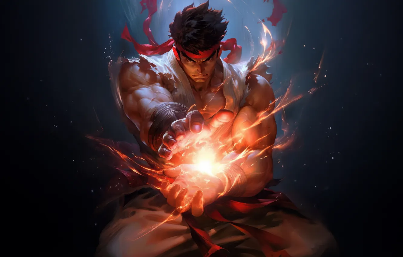 Wallpaper fire, power, man, energy, kimono, powerful, strong, muscular ...