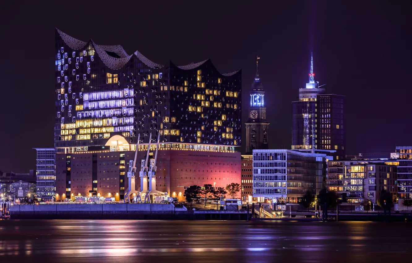 Wallpaper night, Hamburg, Elbphilharmonie images for desktop, section ...