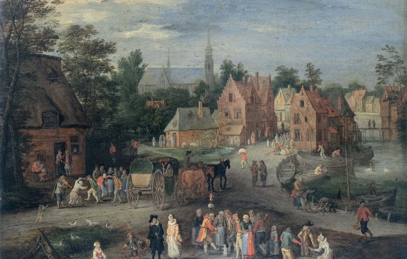 Wallpaper landscape, oil, picture, Flemish Village, Peter Gysels images ...