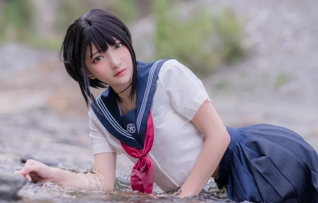 Wallpaper school uniform, long hair, women, asian, Fantasy Factory for ...