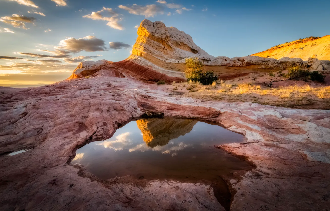 Wallpaper clouds, light, mountains, lake, reflection, rocks, shore ...