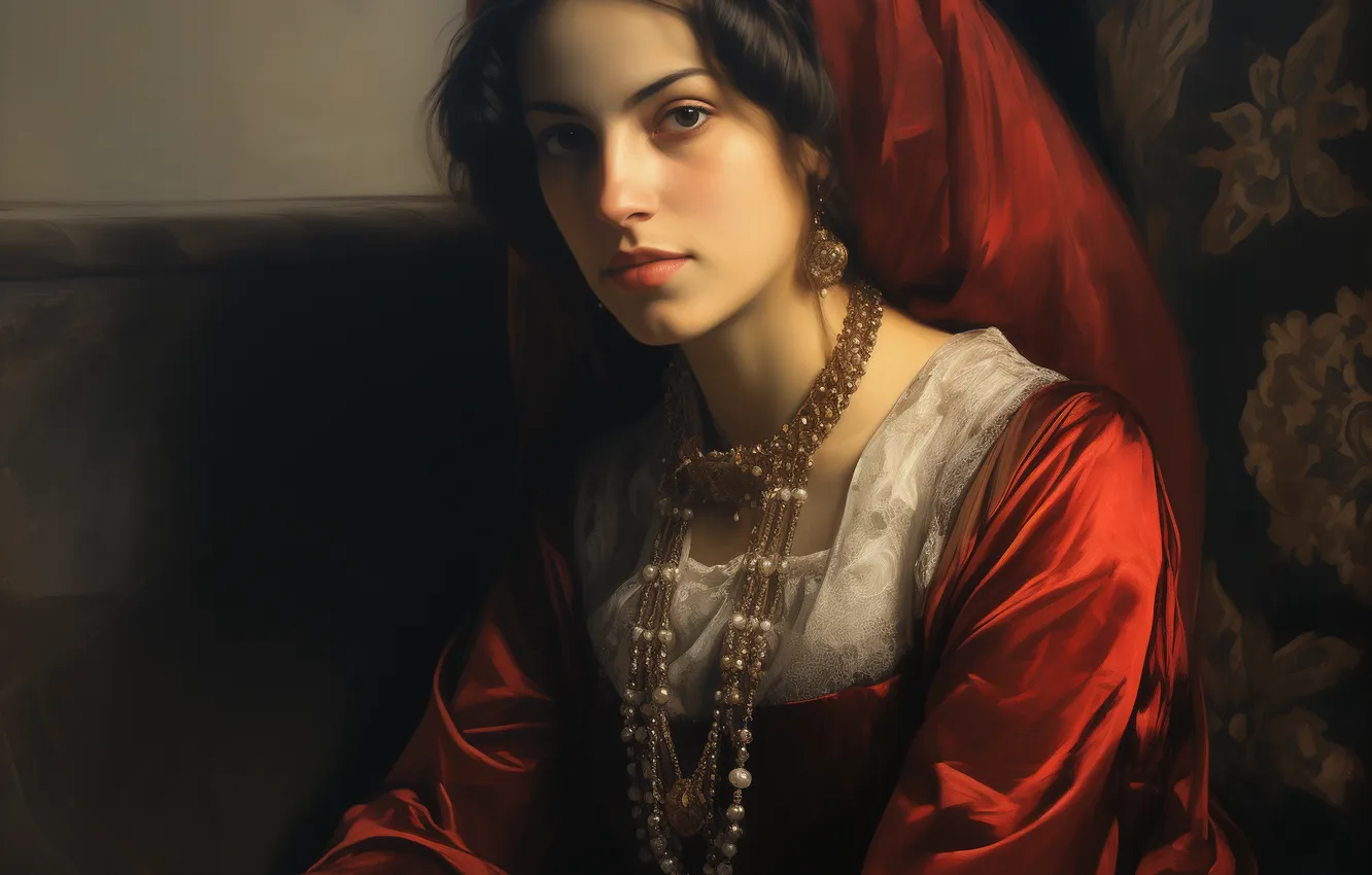 Wallpaper look, girl, portrait, imitation painting, AI art, neural ...