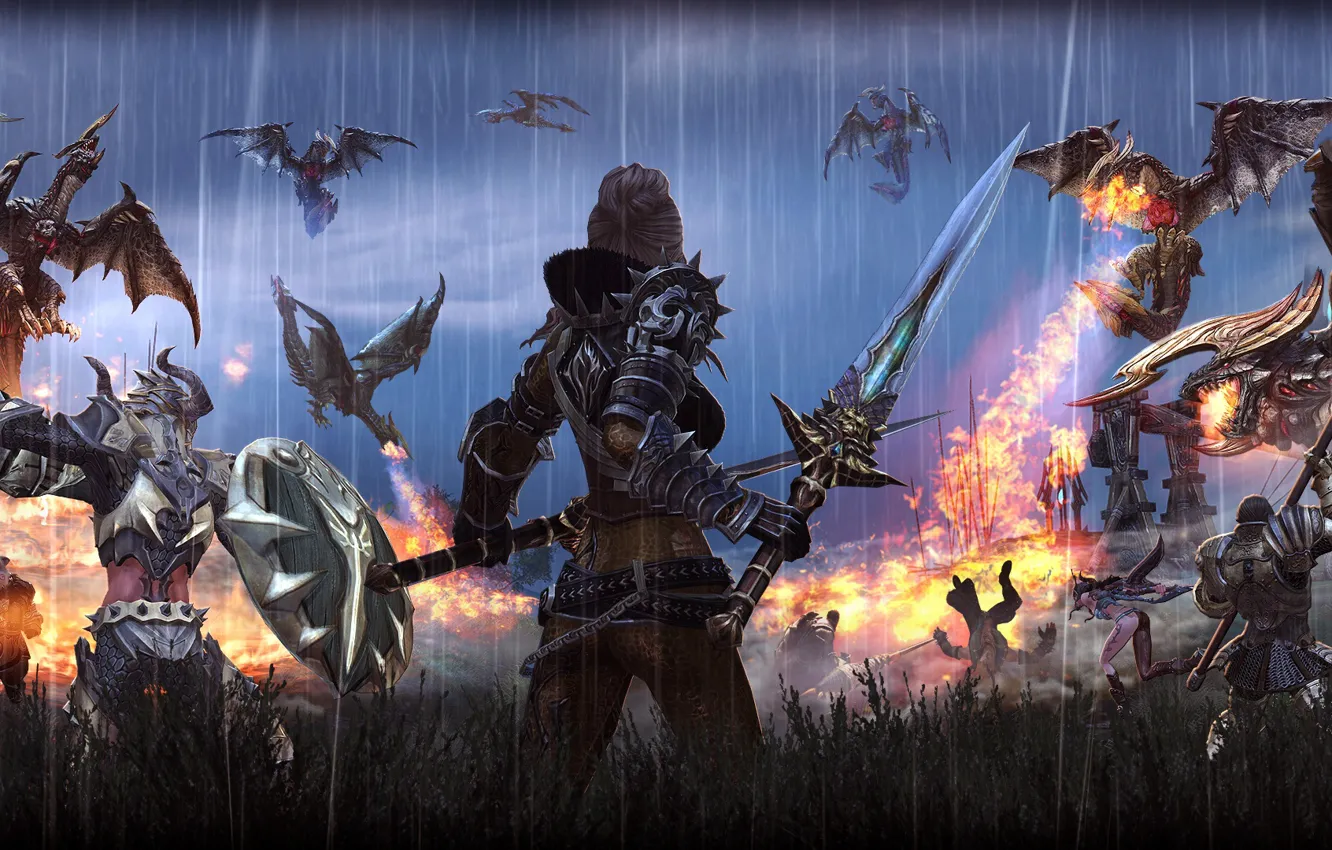 Wallpaper background, fire, the game, dragons, fantasy, battle, Tera ...