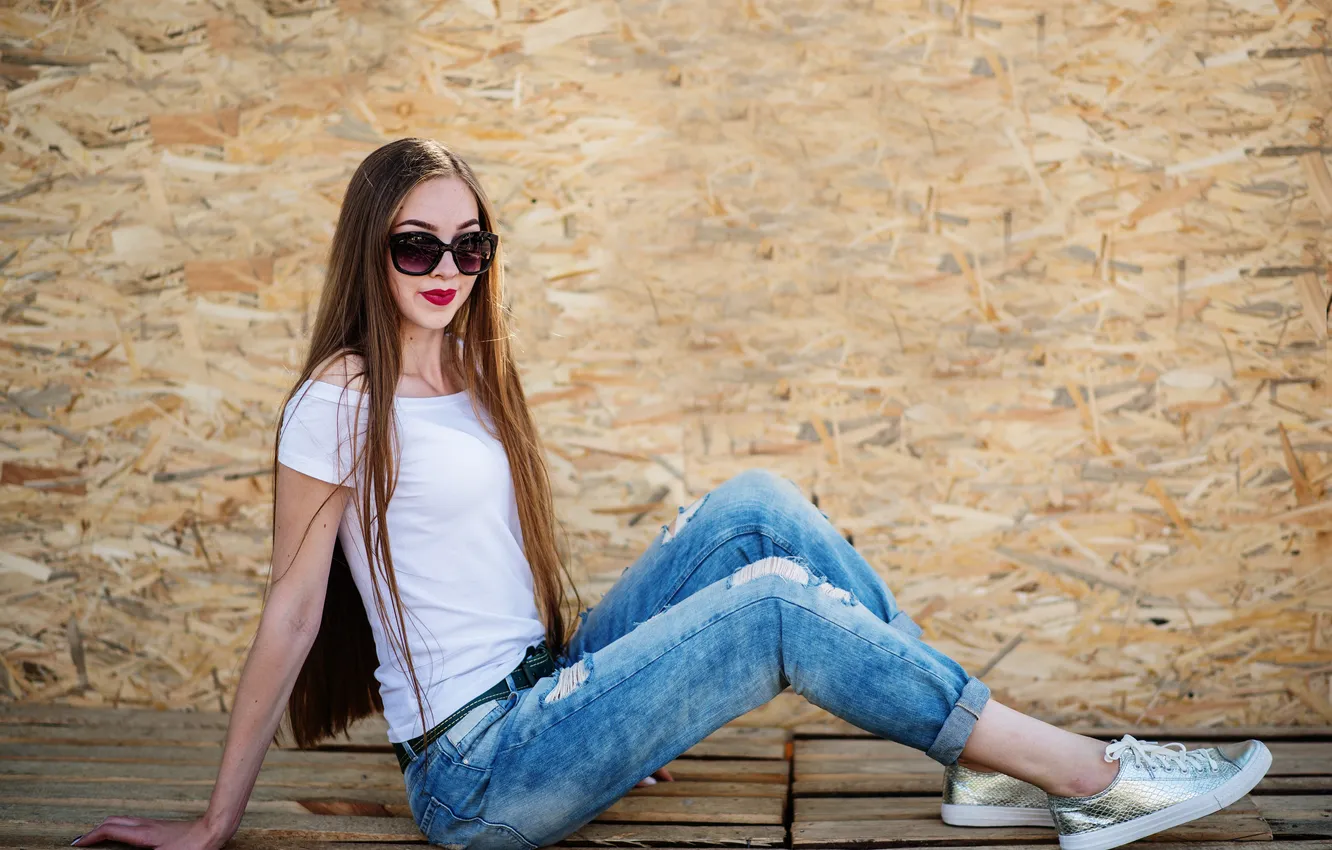 Wallpaper girl, beautiful, wooden, sitting, portrait, boards for mobile ...