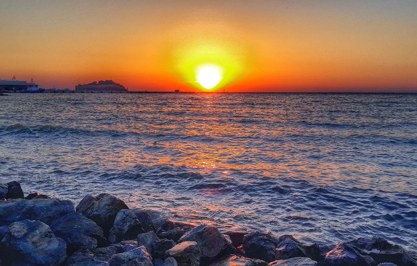 Wallpaper sea, landscape, sunset, sun, wave for mobile and desktop ...