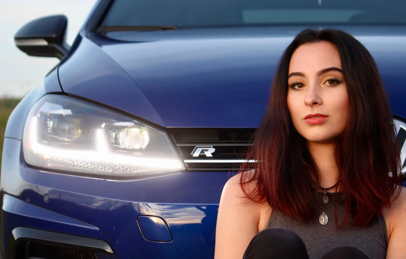 Wallpaper volkswagen, girl, golf r, brunet for mobile and desktop ...