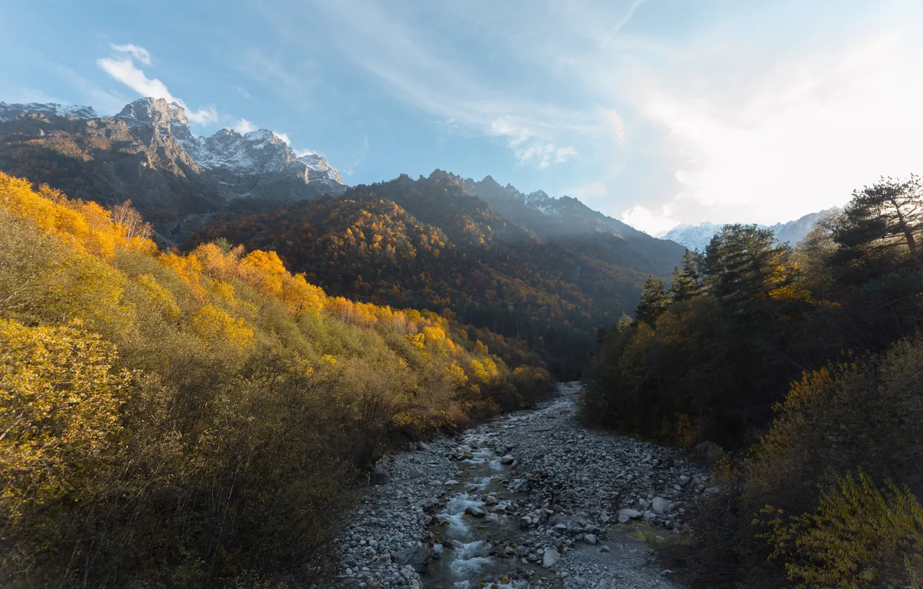 Wallpaper the sky, landscape, mountains, nature, river, North Ossetia ...