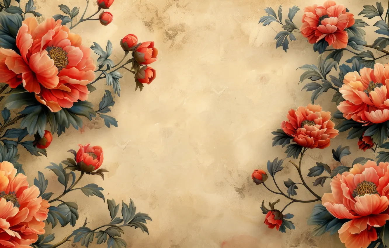 Wallpaper leaves, flowers, holiday, bouquet, texture, frame, red, March ...