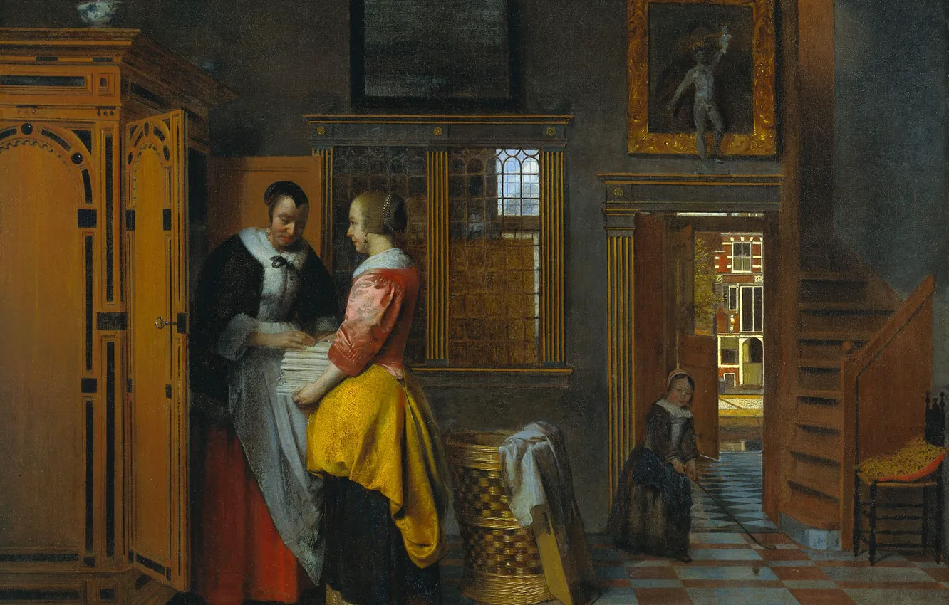 Wallpaper picture, genre, Interior with Women at a Linen Closet, Pieter ...