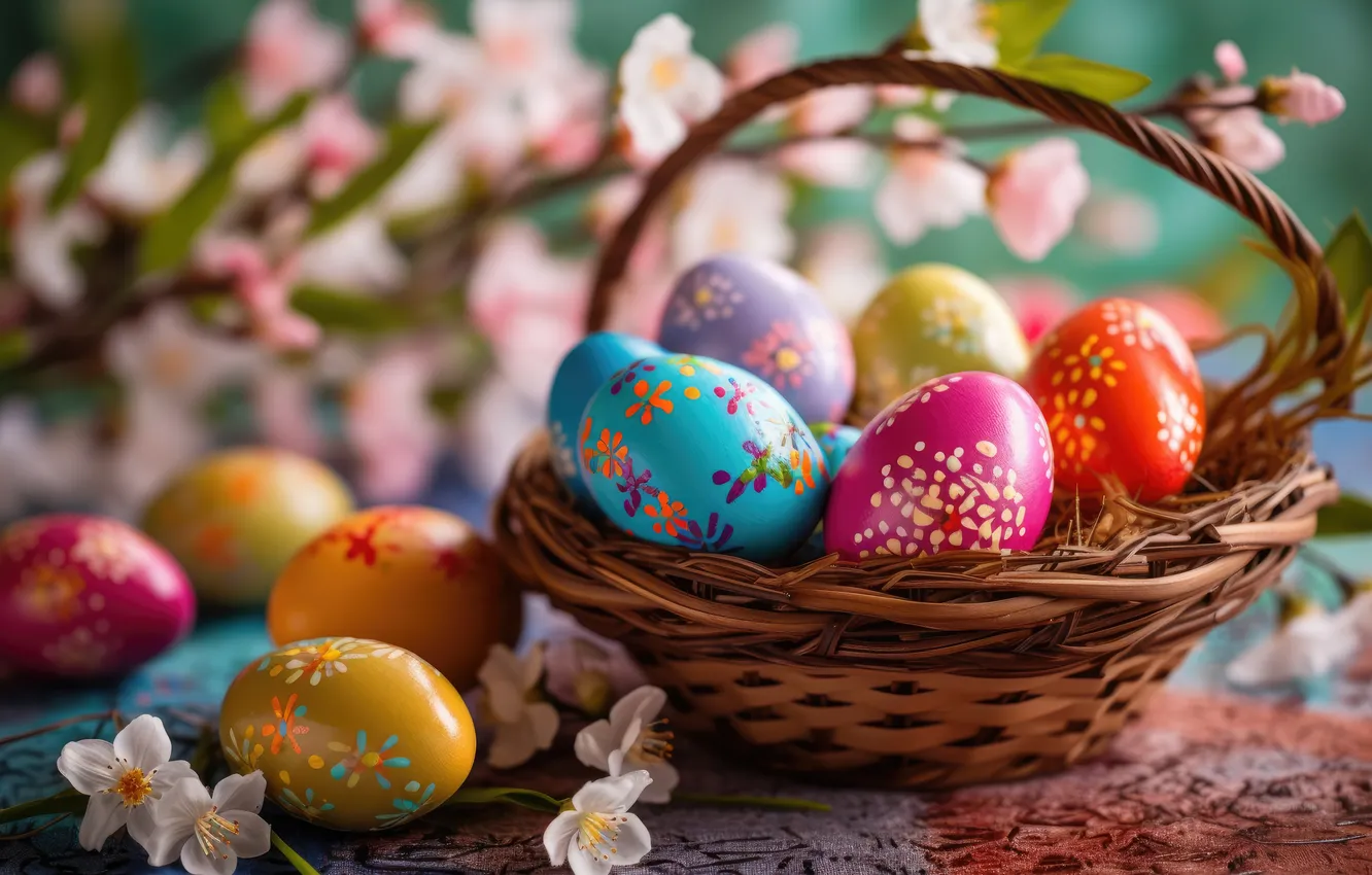 Wallpaper flowers, eggs, spring, colorful, Easter, flowers, spring ...