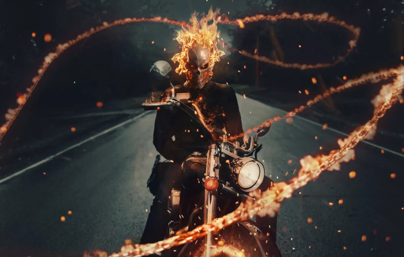 Wallpaper Skull, Fire, Chain, Bike, Motorcycle, Ghost Rider, Ghost ...