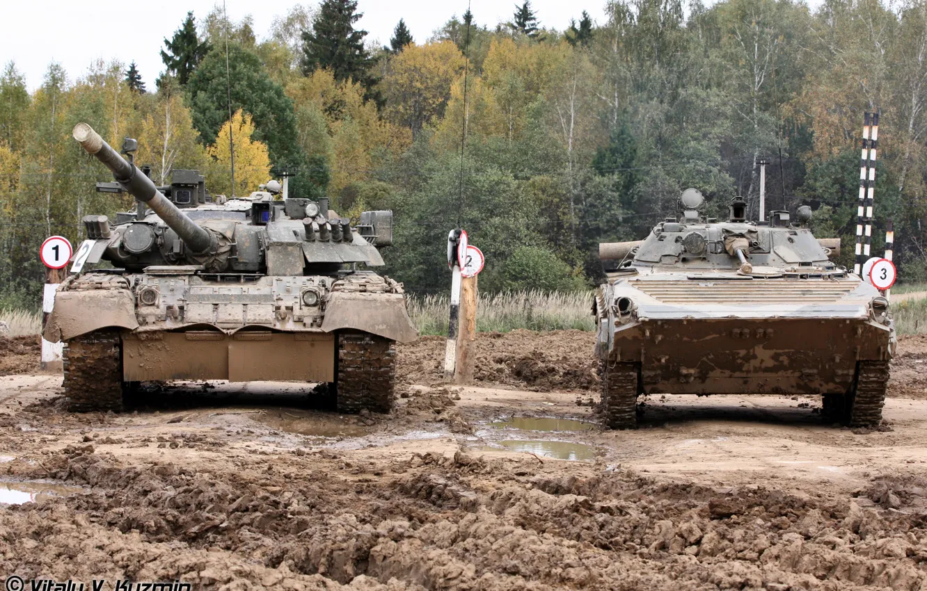 Wallpaper FOREST, TANKS, DIRT, GUN, BMP-2, T-80U, POLYGON for mobile ...