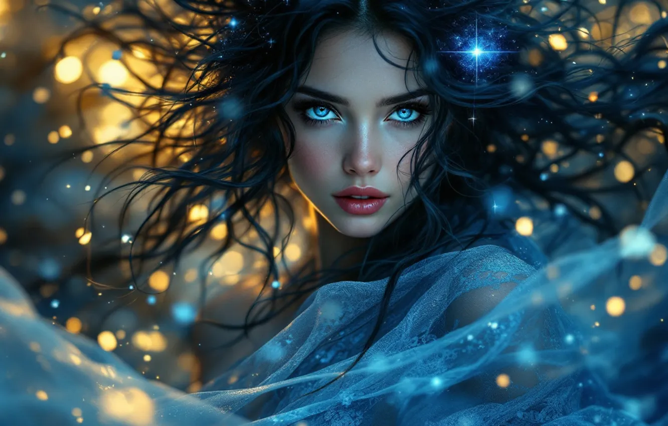 Wallpaper girl, light, face, lights, lights, fantasy, brunette, fabric ...