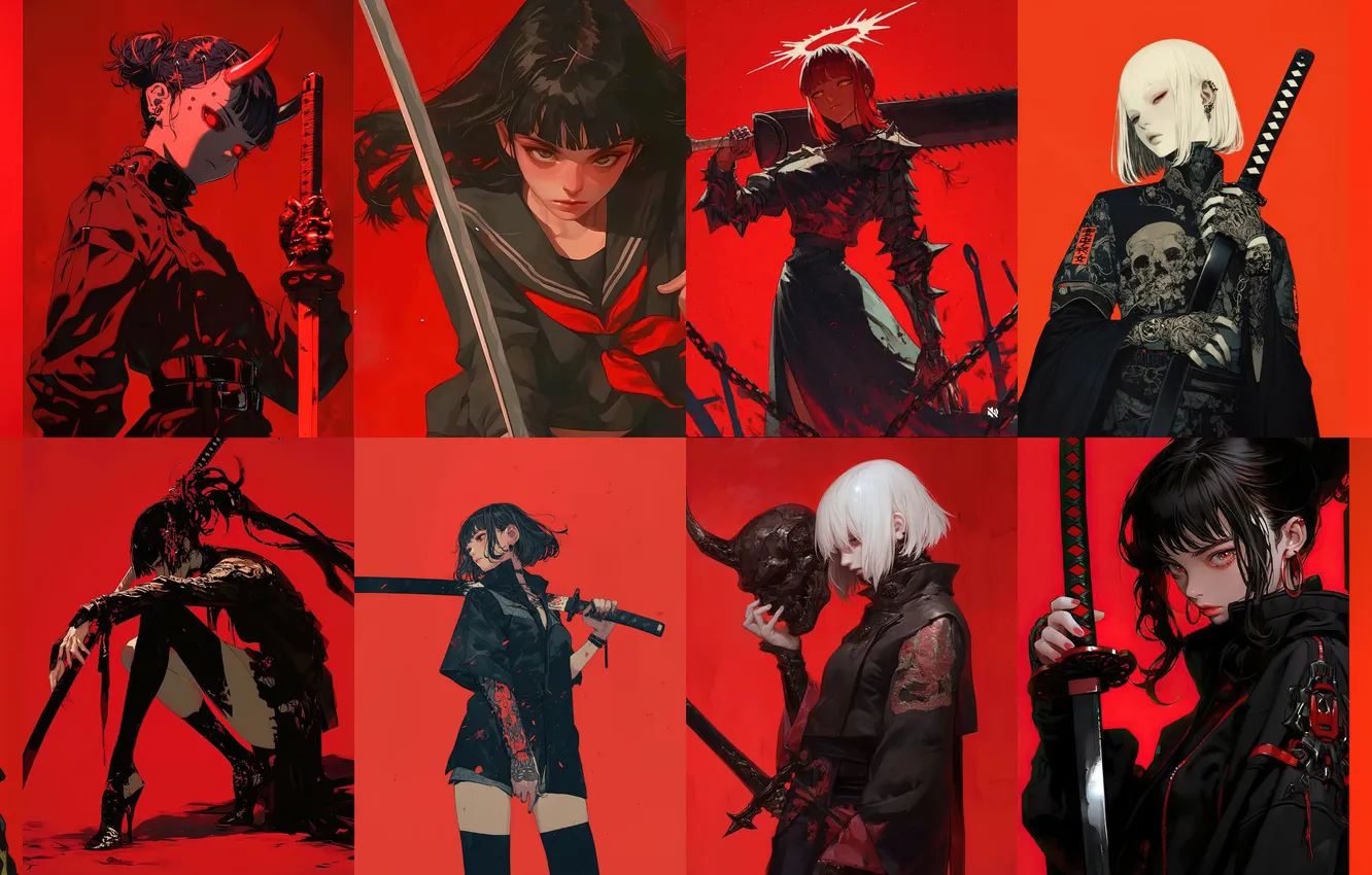 Wallpaper red, girl, sexy, girls, anime, Samurai Girls, AI Art for ...