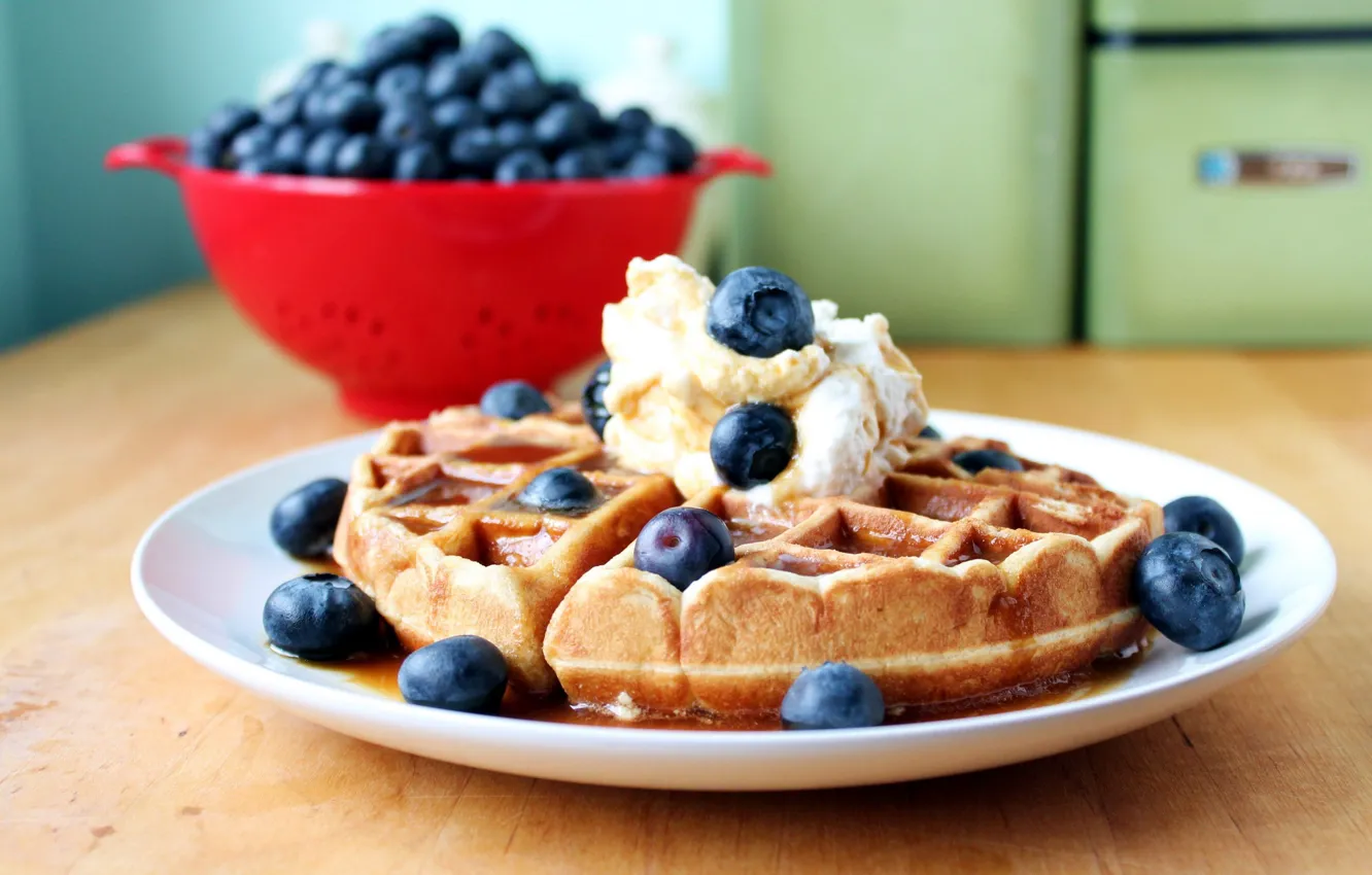 Wallpaper berries, Breakfast, blueberries, waffles for mobile and ...