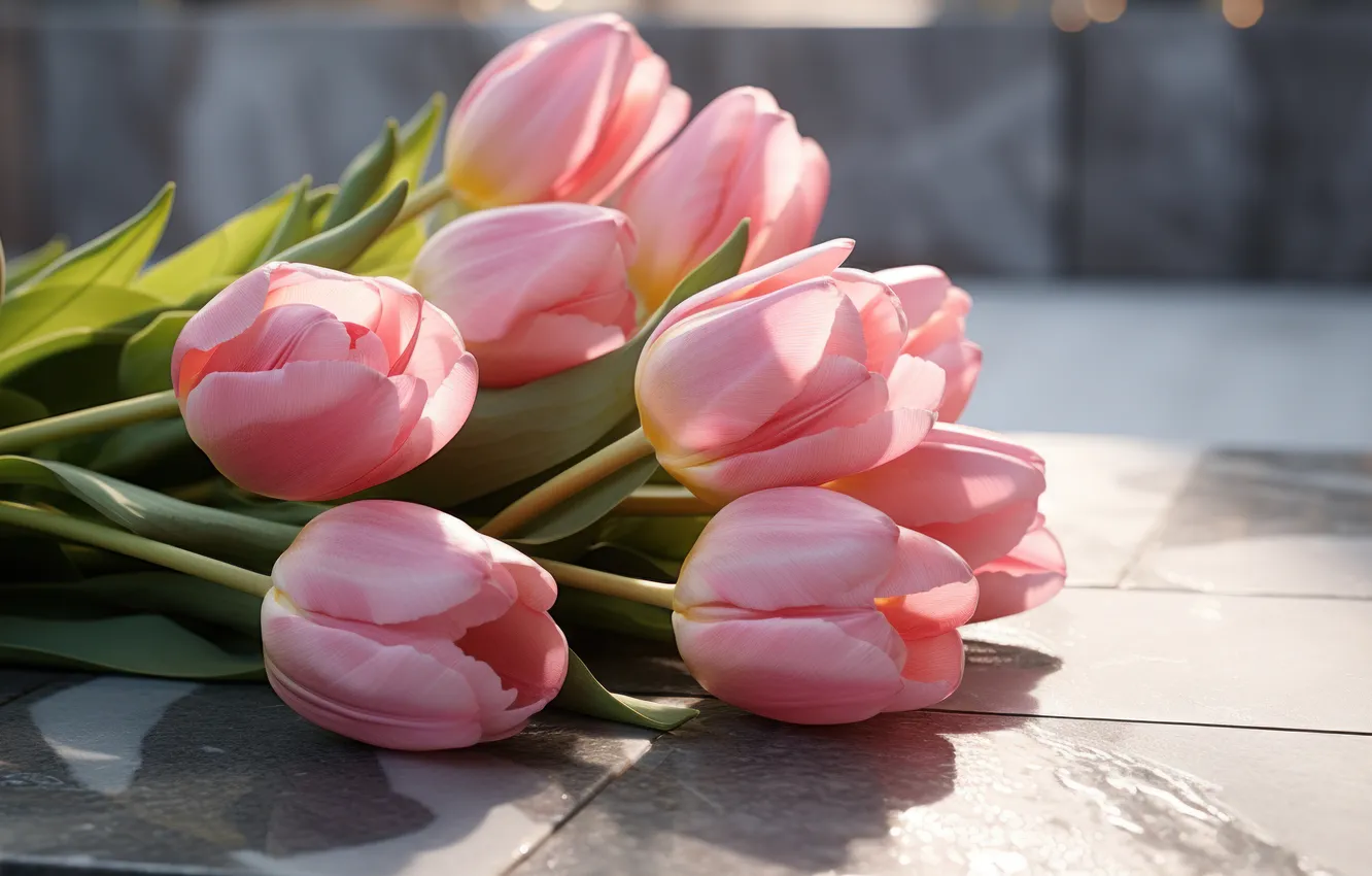 Wallpaper light, flowers, tile, bouquet, spring, tulips, pink, spring ...