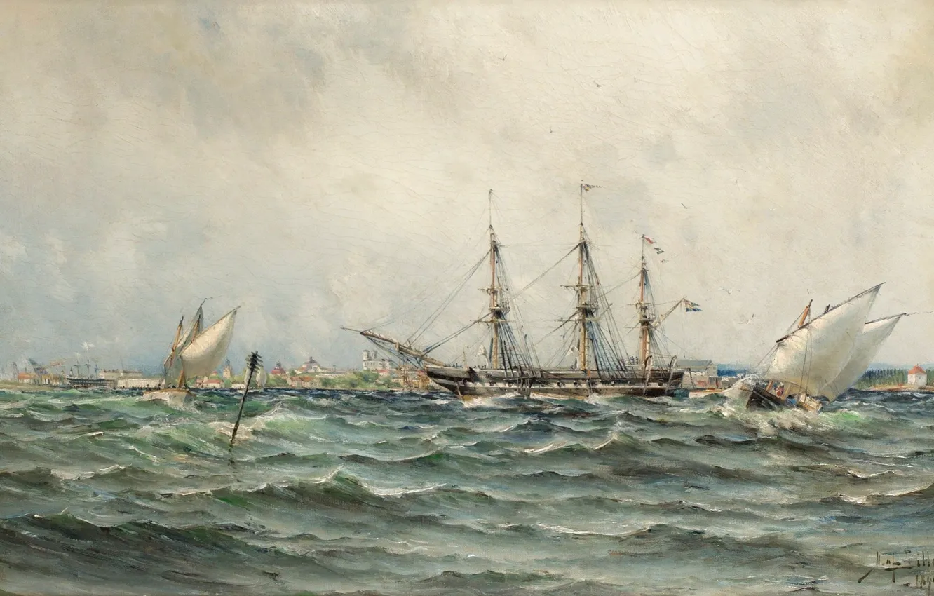 Wallpaper 1844, The sea and ships, Landscape marine, fullsize, Herman ...