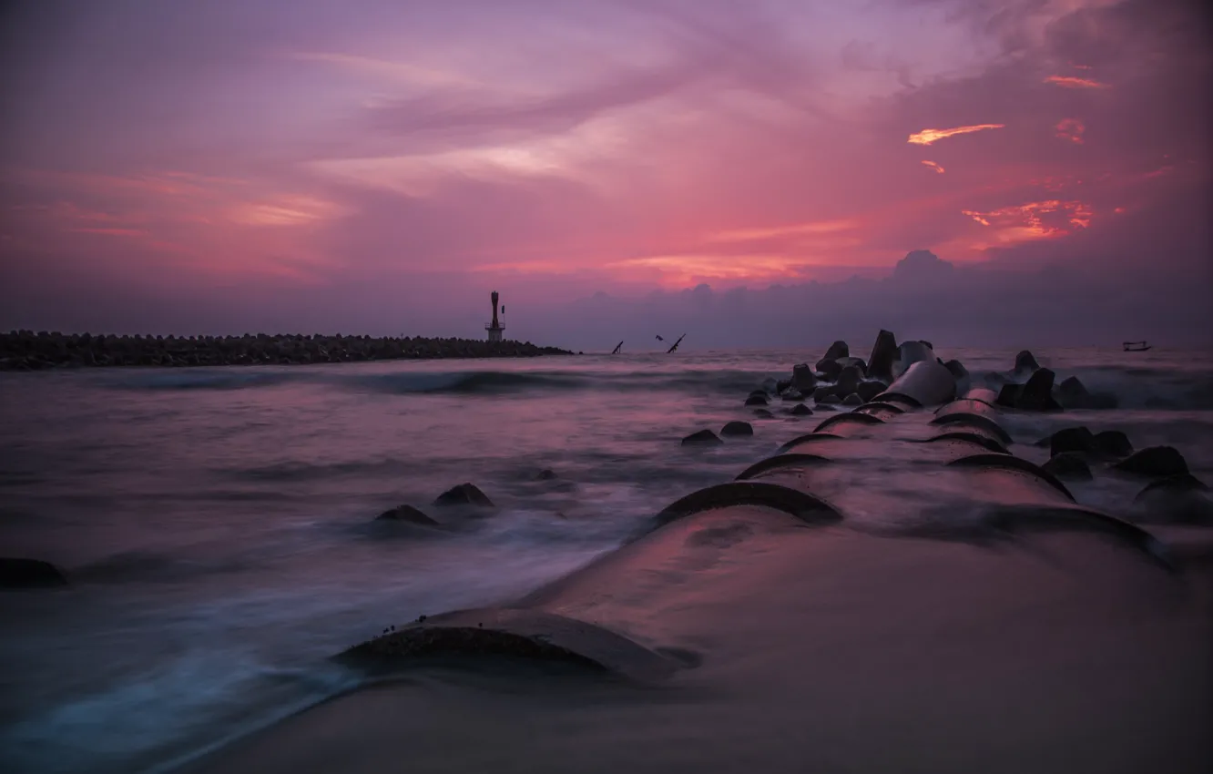 Wallpaper rock, beach, sunrise, lighthouse, rusila for mobile and ...