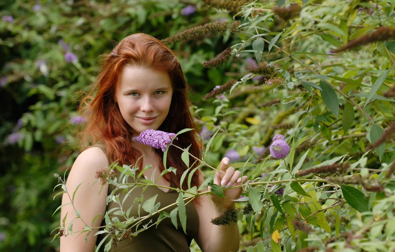 Wallpaper Girl Grass Blouse Red Hair Long Hair Trees Nature
