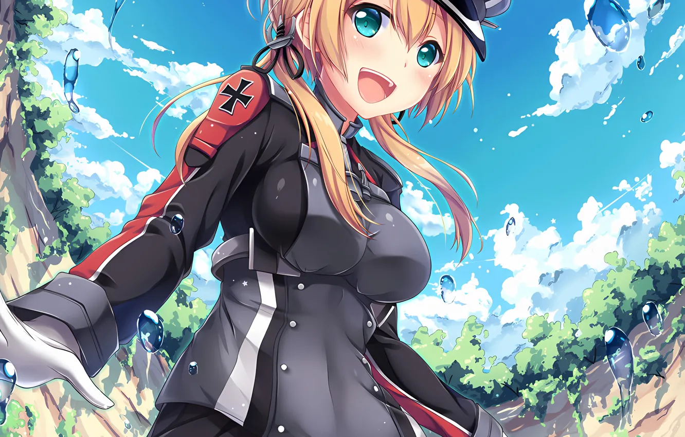Wallpaper Girl Sexy Green Eyes Long Hair Boobs Anime Water
