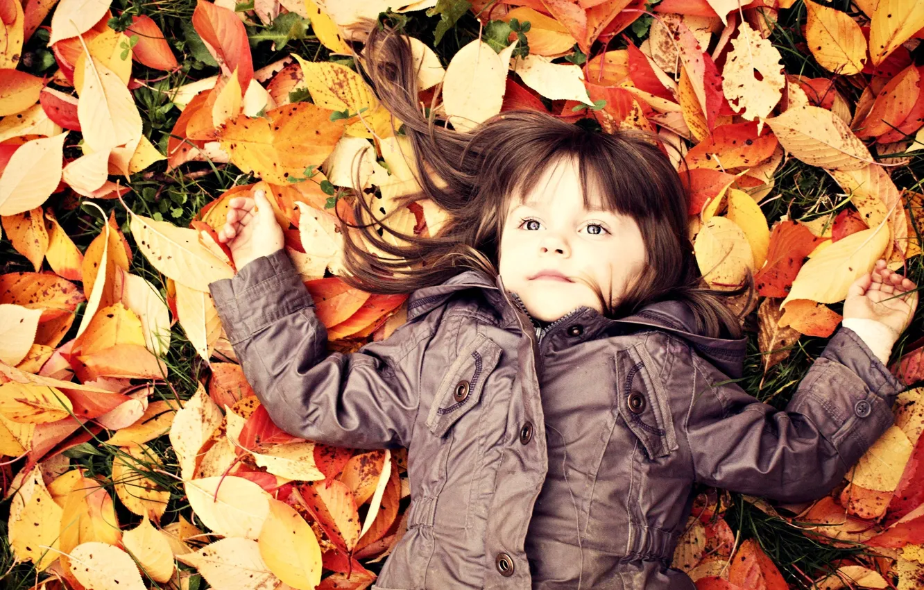 Wallpaper autumn, leaves, child, girl, baby, child, fallen images for ...