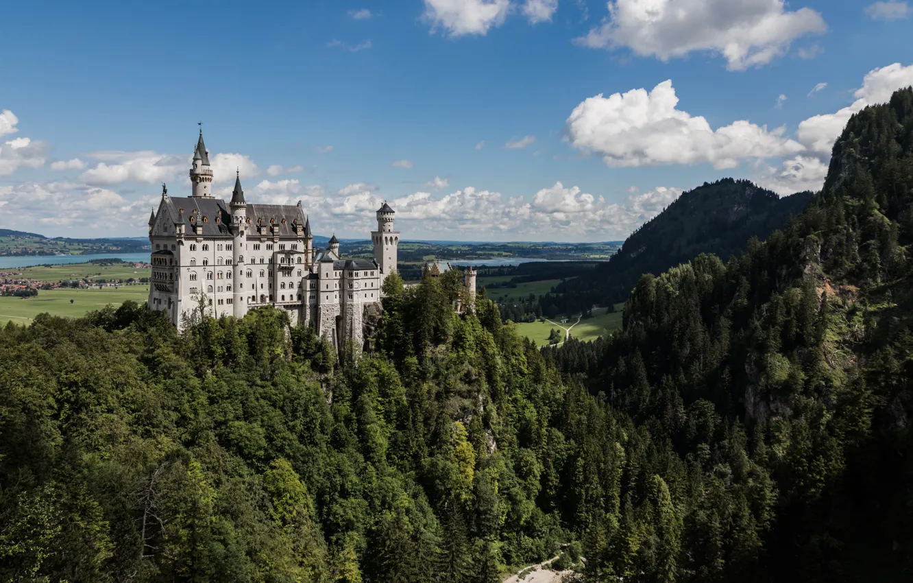 Wallpaper forest, trees, mountains, castle, rocks, Germany, Bayern ...