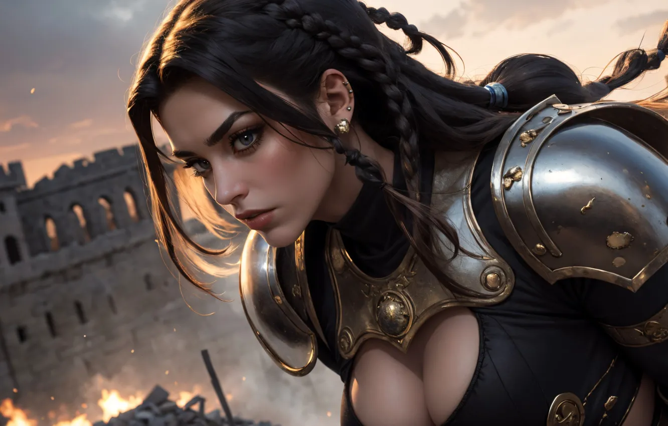 Wallpaper girl, armor, neural network for mobile and desktop, section ии арт, resolution ...