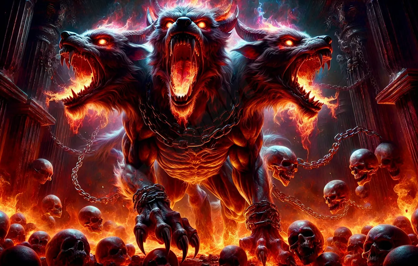 Wallpaper skull, chain, Cerberus, the Hellhound for mobile and desktop ...