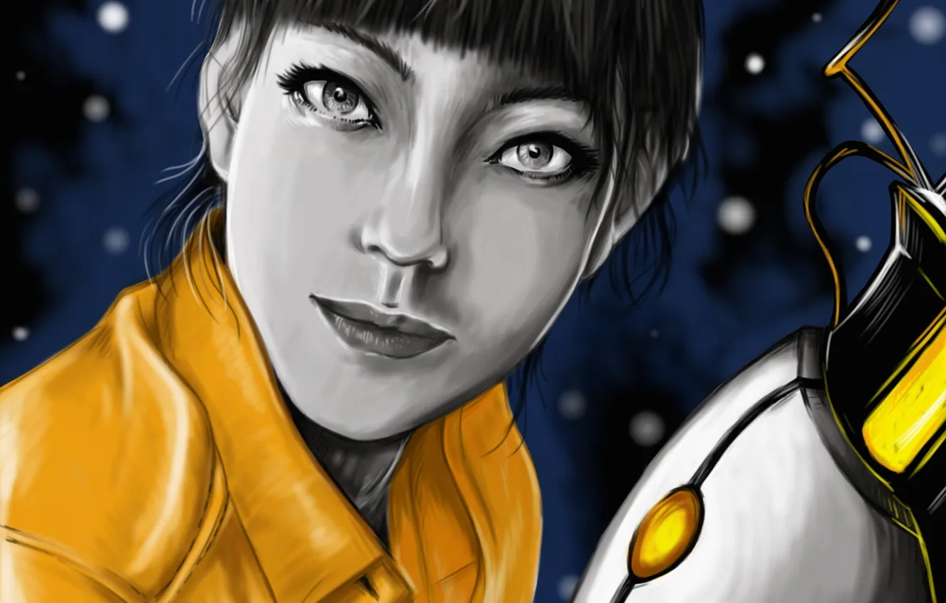 Wallpaper girl, space, portal, cube, US (artist), fan art, people, chell for mobile and desktop ...