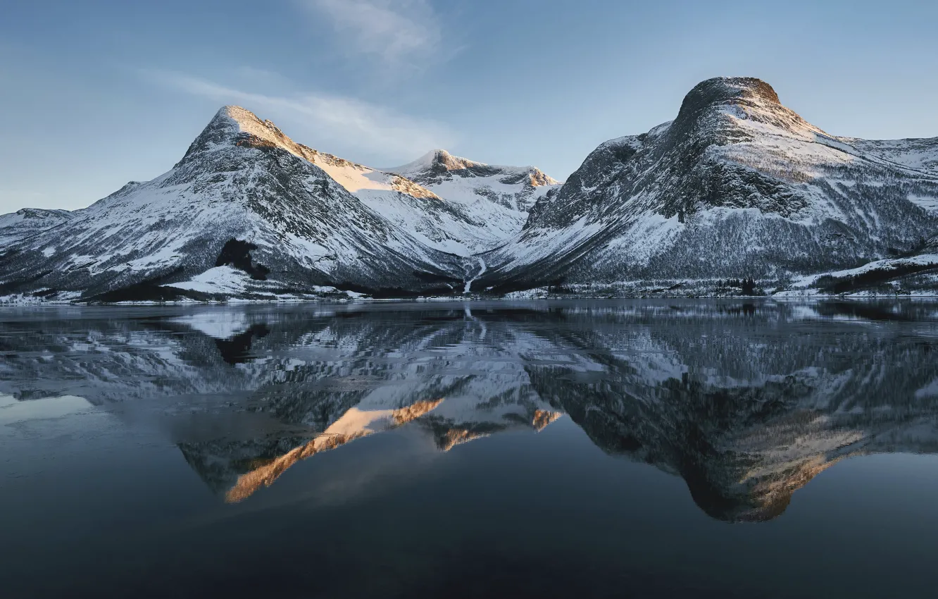 Wallpaper winter, snow, mountains, reflection, tops, slope, pond, snow ...