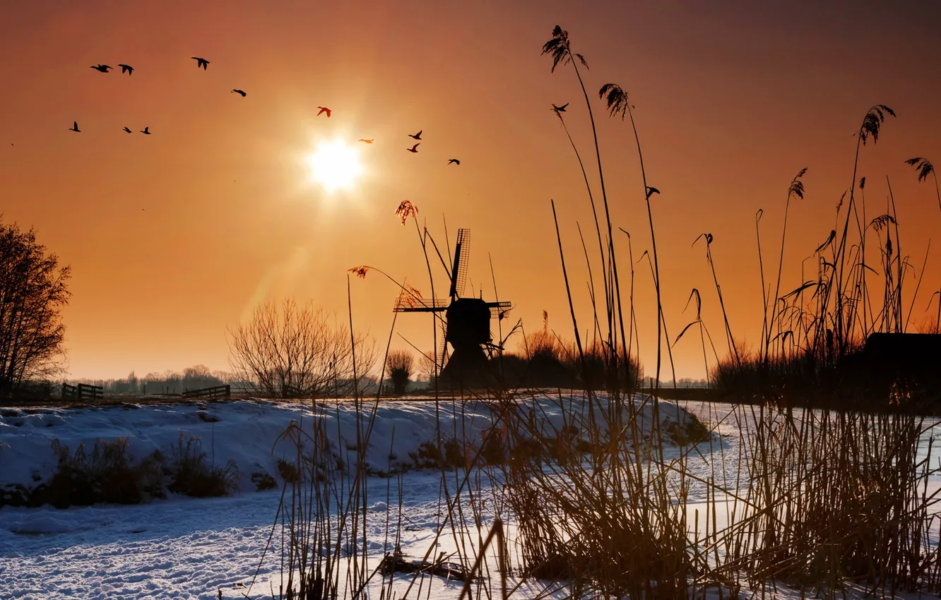 Wallpaper landscape, mill, channel for mobile and desktop, section ...