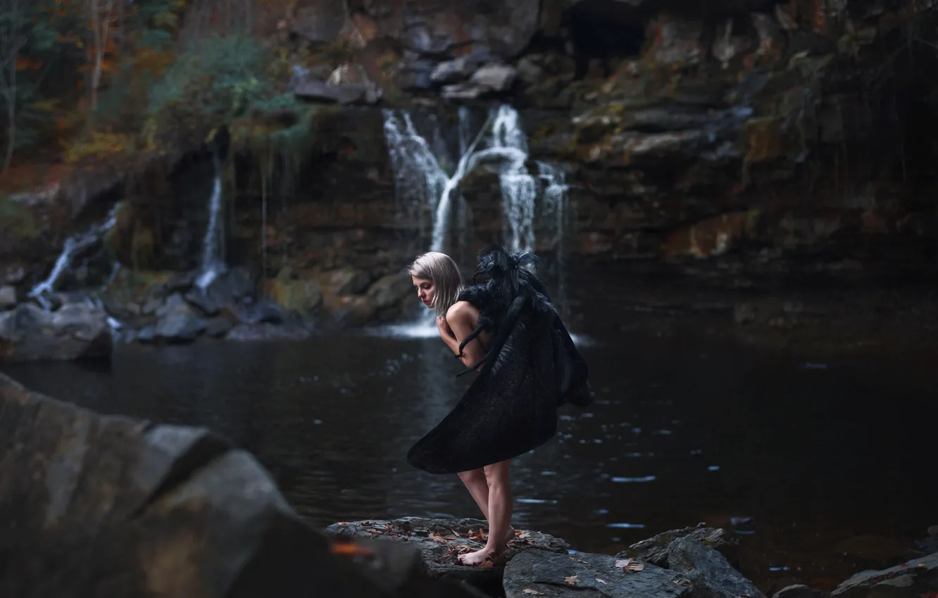 Wallpaper girl, waterfall, wings, Aleah Michele, The Moth Prefers the ...
