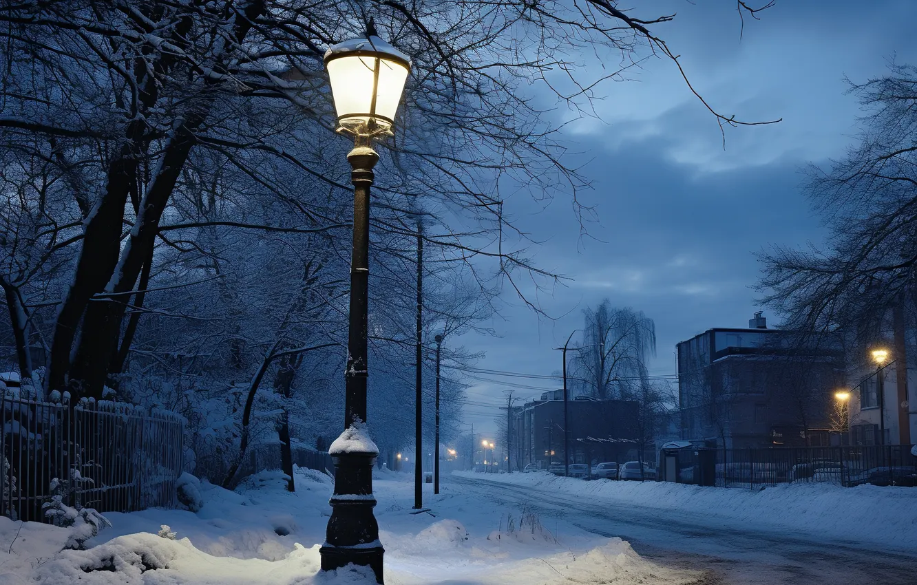 Wallpaper winter, snow, night, street, lights, night, winter, snow for ...
