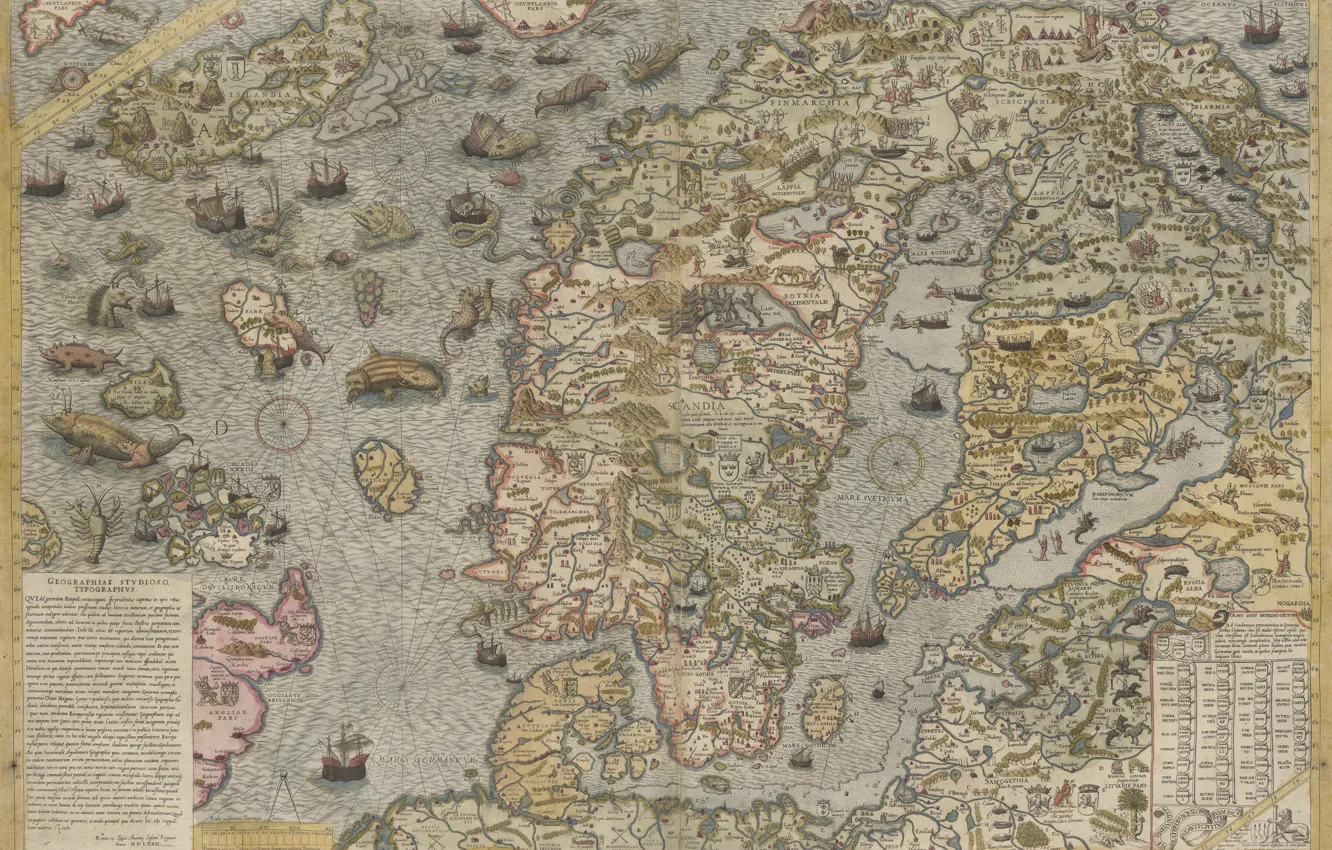Wallpaper Geography, 1572, Olaus Magnus, Olaus Magnus, Scandinavian ...