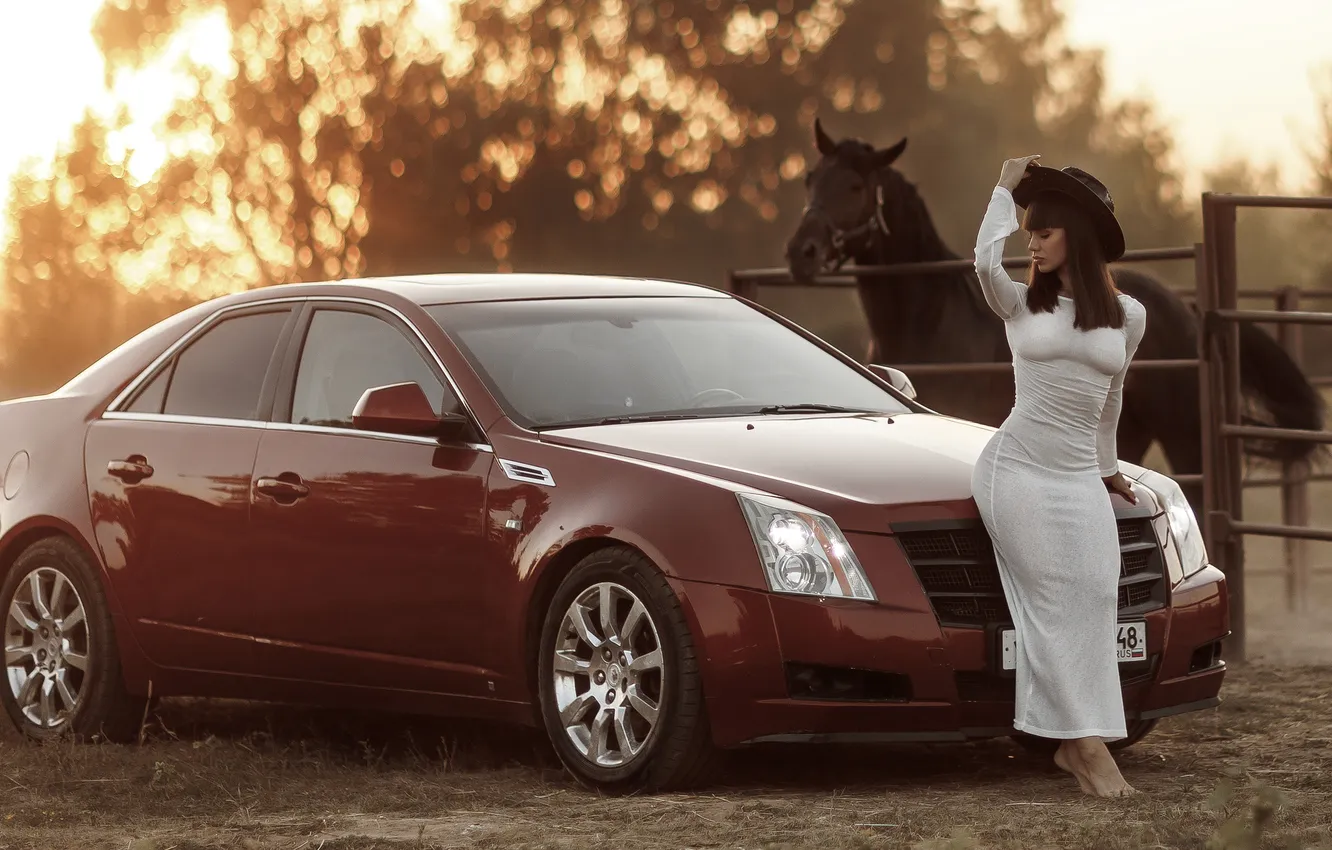 Wallpaper car, dress, hat, woman, young, beautiful, model for mobile ...