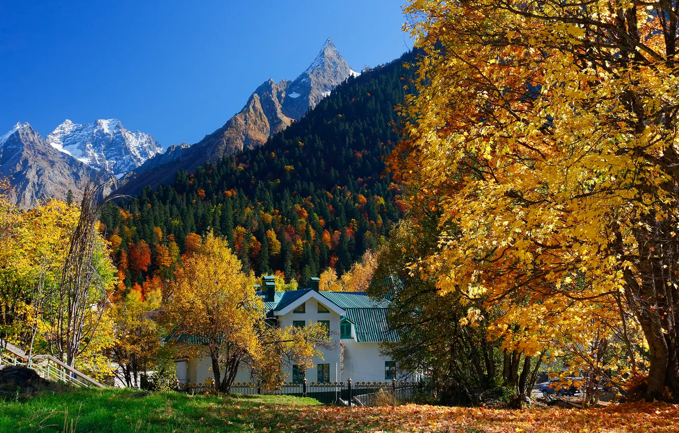Wallpaper house, autumn, mountains, European for mobile and desktop ...