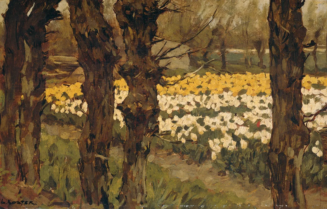 Wallpaper landscape, oil, picture, 1937, Anton L. Koster, Flower Fields ...