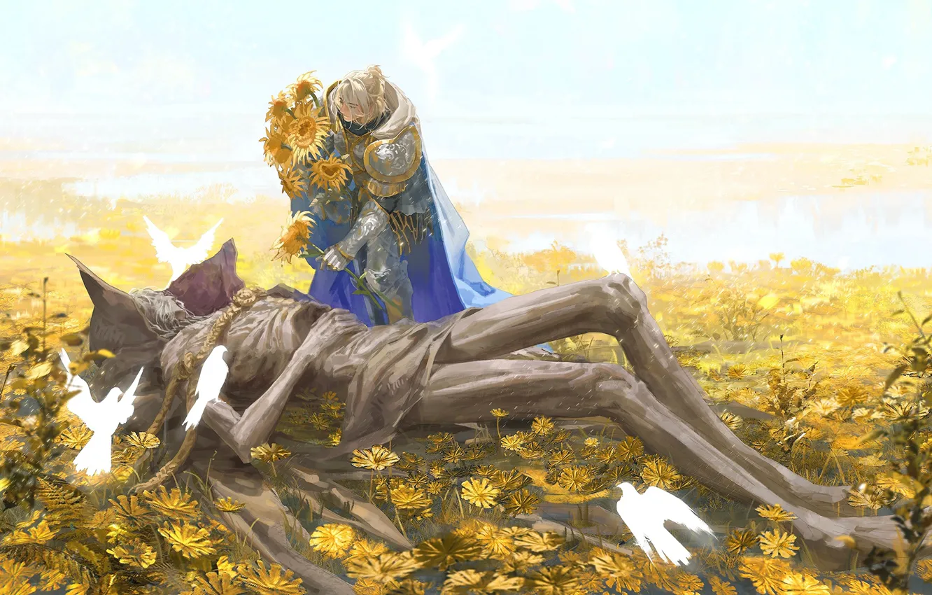 Wallpaper sunflowers, birds, body, fantasy, men, Elden Ring, The ...