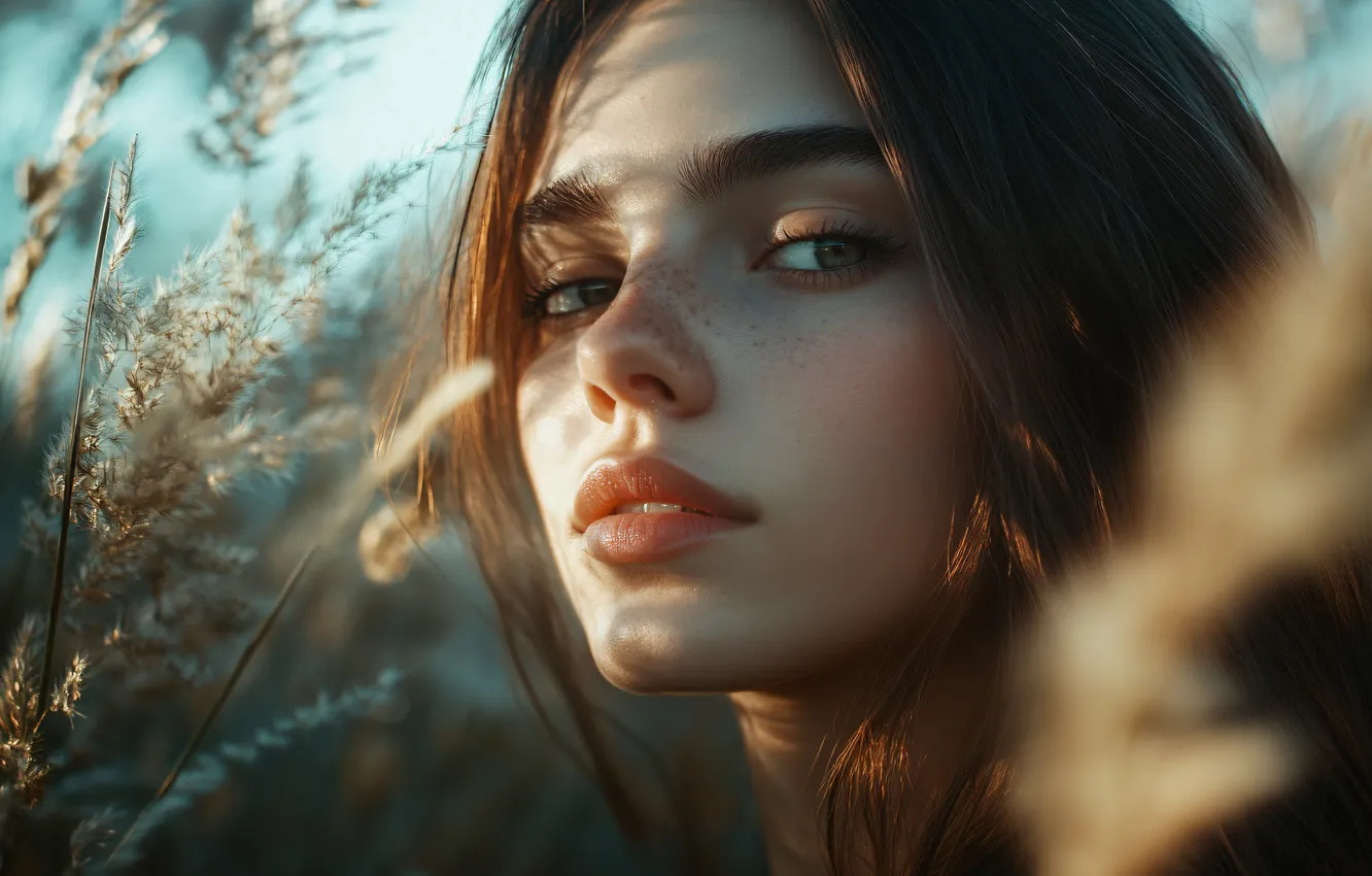 Wallpaper look, girl, face, pose, portrait, AI art, neural network for ...