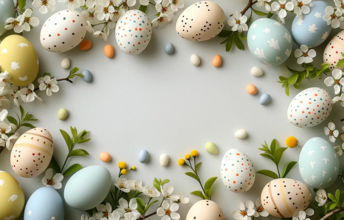 Wallpaper flowers, cherry, holiday, eggs, spring, candy, Easter, white ...