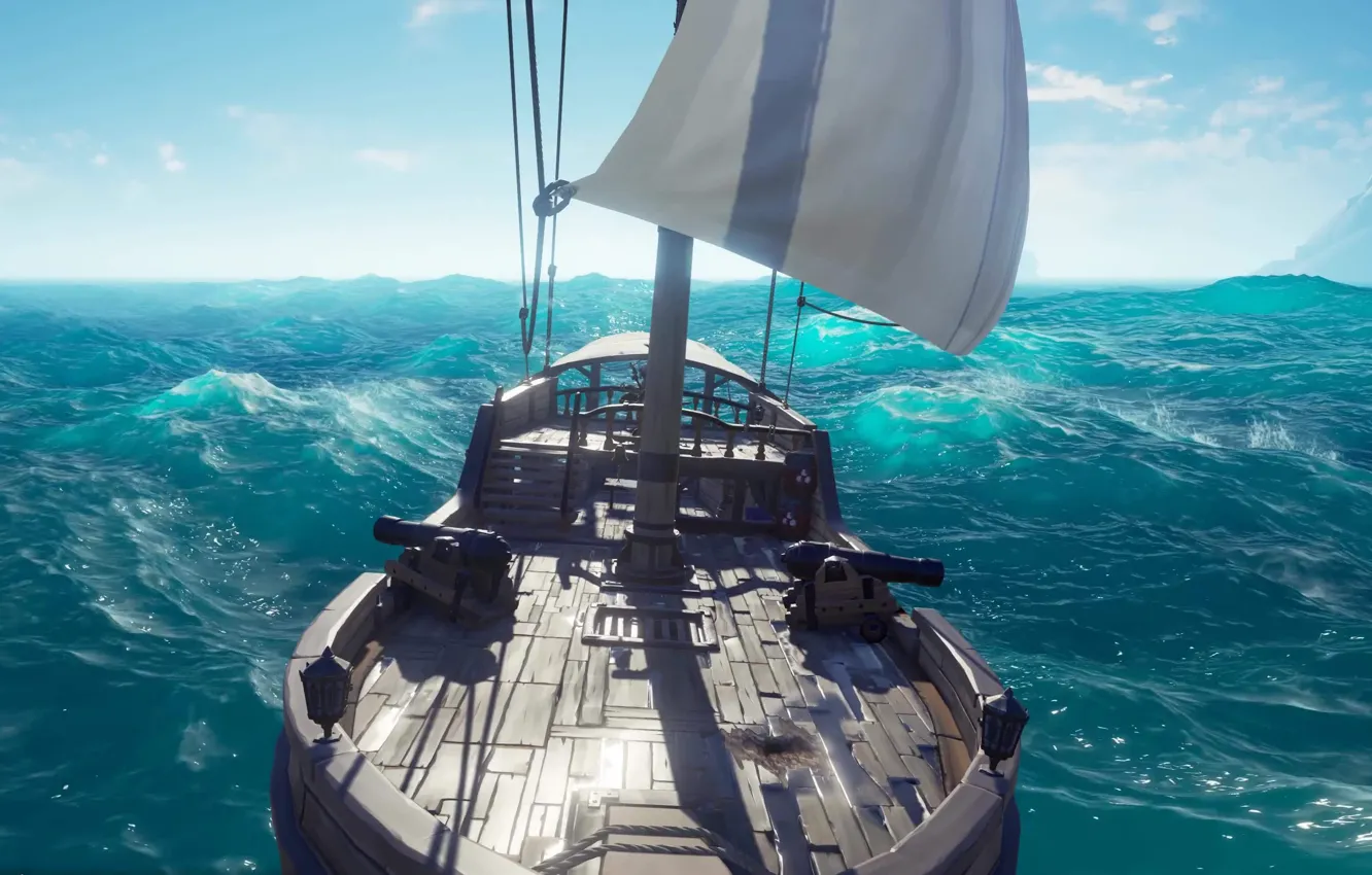 Wallpaper sea, wave, figure, ship, sail, deck, gun, poster for mobile ...