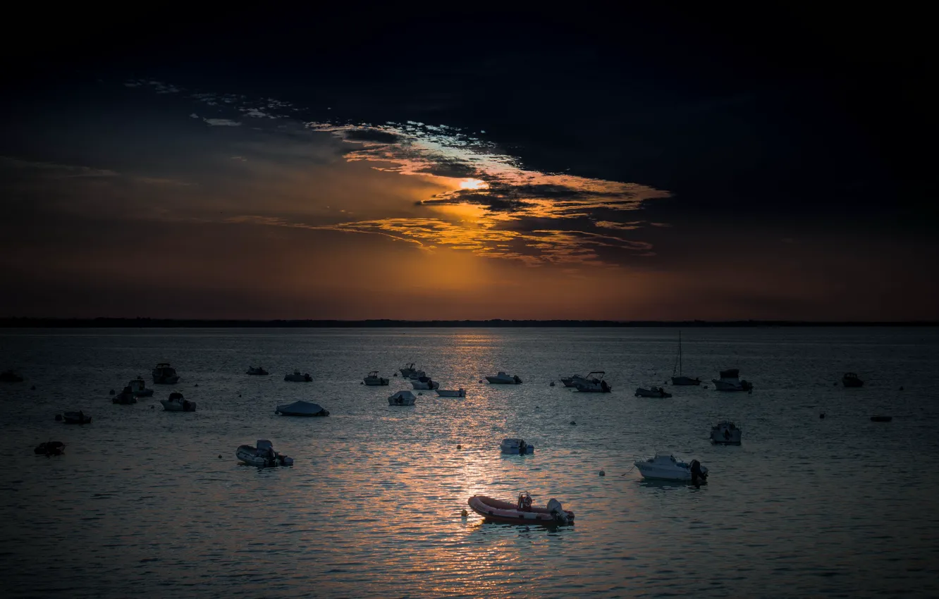 Wallpaper sea, night, boat for mobile and desktop, section пейзажи ...