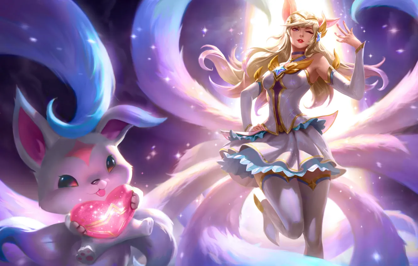 Wallpaper video game characters, one eye closed, Mythic Chroma, Ahri ...