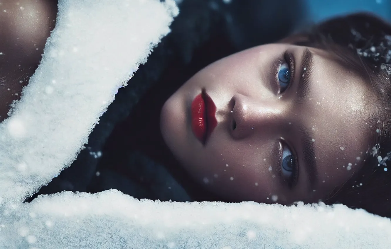Wallpaper winter, look, girl, snow, face, in the snow, portrait, makeup ...