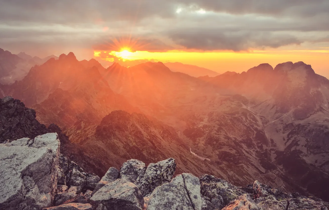 Wallpaper light, sunset, mountains for mobile and desktop, section ...