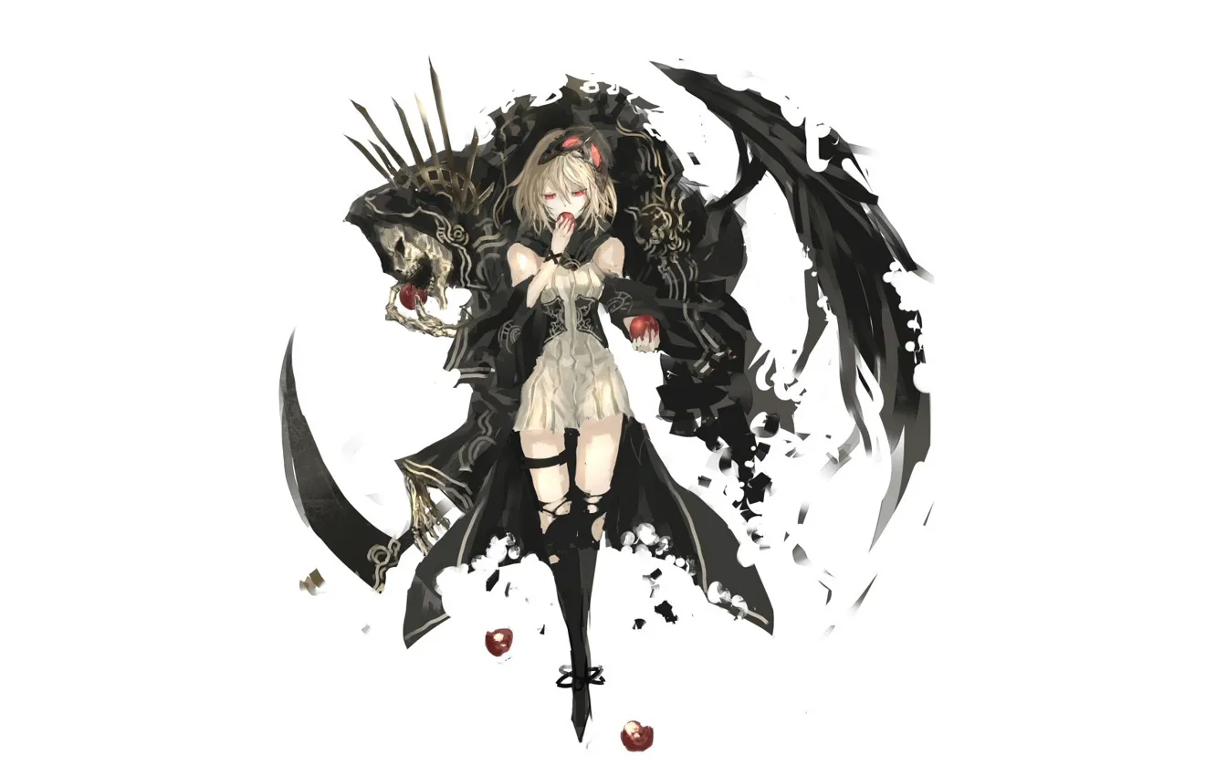 Wallpaper death, apples, skull, mask, braid, The demon, black wings ...