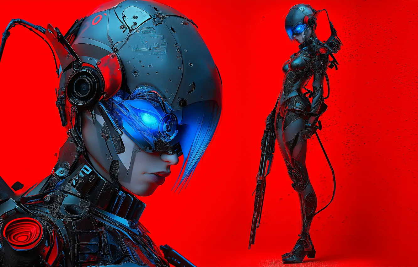 Wallpaper red, science fiction, women, Illustration, cyborg, Concept ...